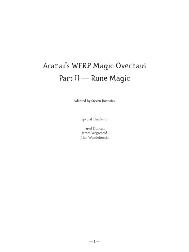Aranai's WFRP Magic Overhaul - Rune | PDF