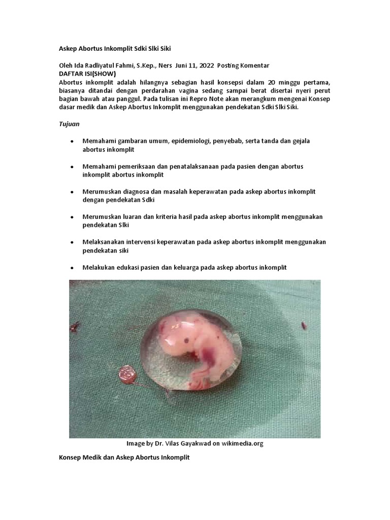 Askep Abortus Inkomplit: Panduan Keperawatan | PDF