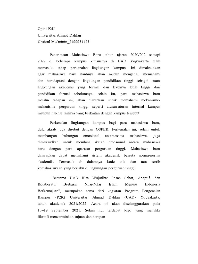 P2K UAD: Adaptasi dan Kolaborasi Mahasiswa Baru | PDF