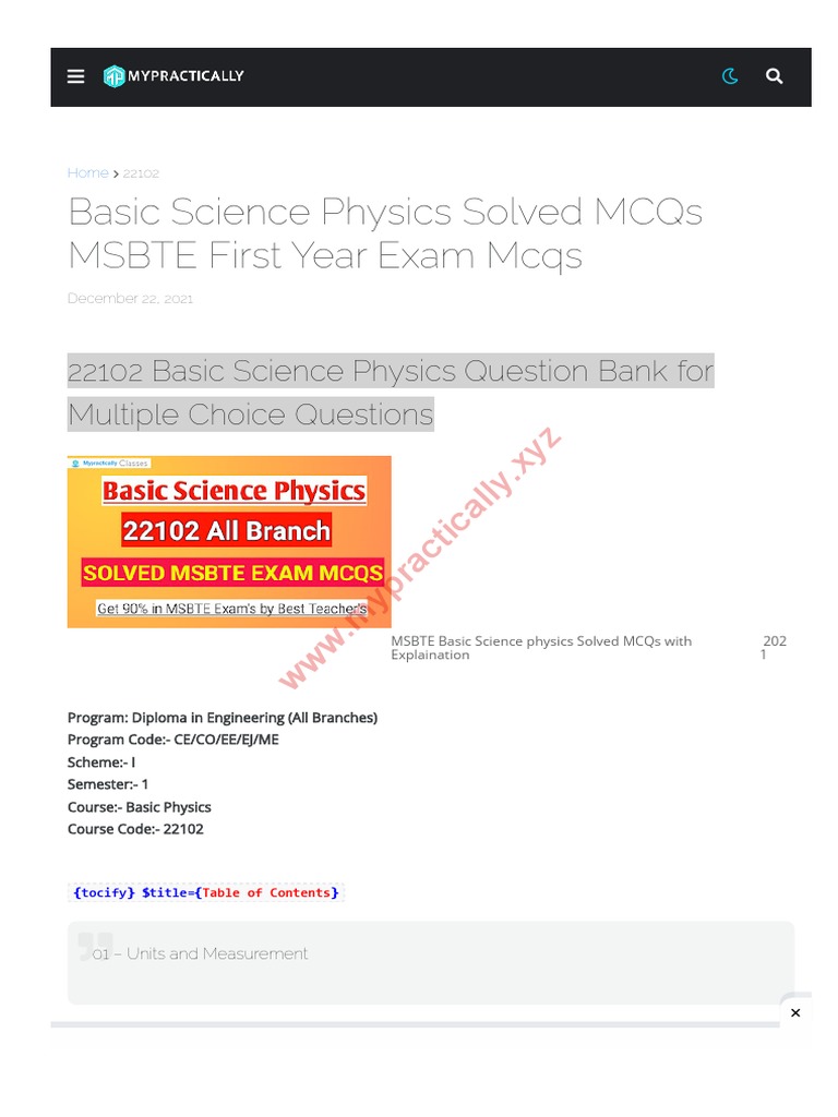 WWW Mypractically Xyz 2021 12 Basic Science Physics Solved Mcqs Msbte HTML | PDF | International ...