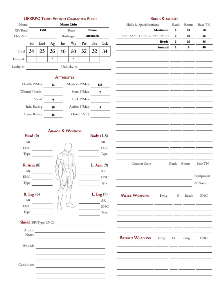 UESRPG 3e - Character Sheet v2 (No Background) | PDF | Gaming | Role ...