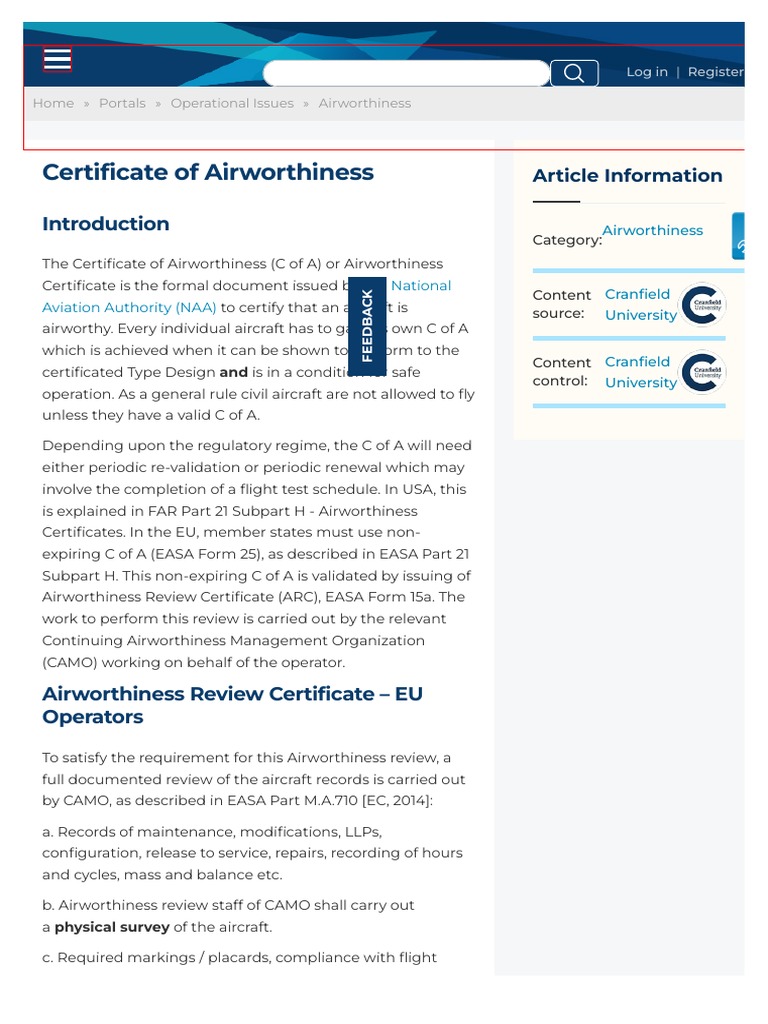Certificate of Airworthiness: Article Information | PDF