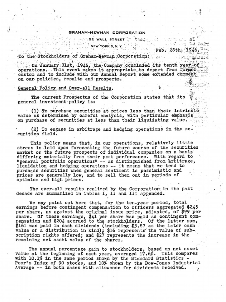 Graham-Newman Corp Annual Report 1946 | PDF | Arbitrage | Dividend