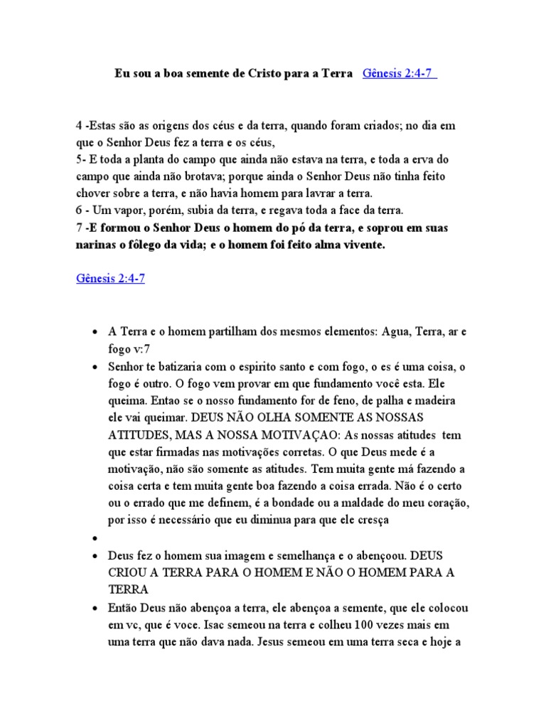 Eu Sou A Boa Semente de Cristo para A Terra Gênesis 2 | PDF | Adão e Eva | Deus