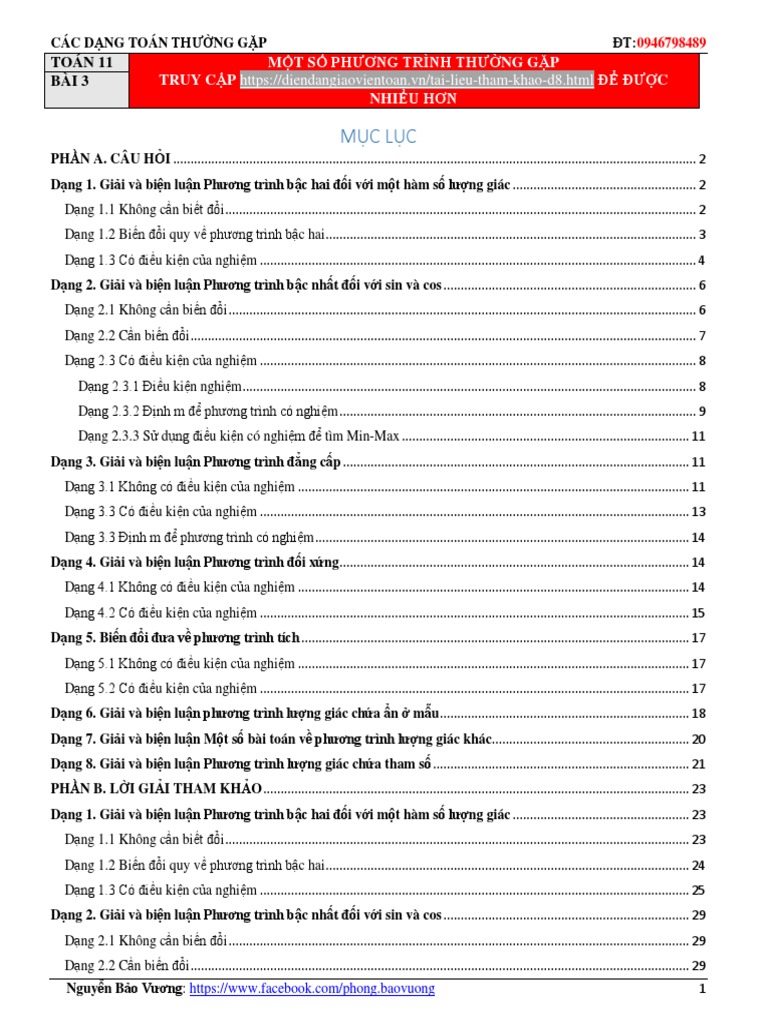 NBV 1D1 3 MỘT SỐ PHƯƠNG TRÌNH LƯỢNG GIÁC THƯỜNG GẶP | PDF