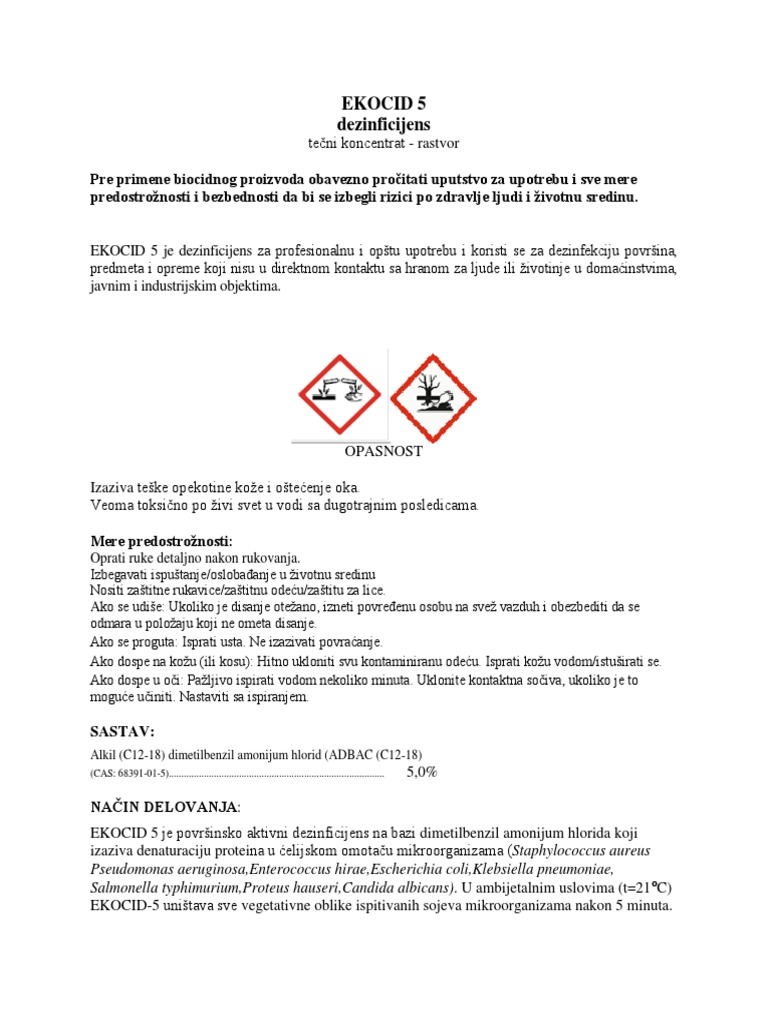 Ekocid 5 - Uputstvo Za Upotrebu | PDF