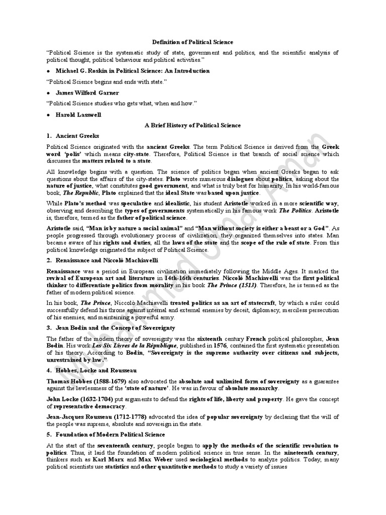 Definition, Nature, Scope and Sub-Fields of Pol. Science | PDF | Politics