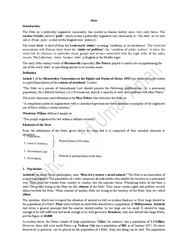 State Defined as Politically Organized Community | PDF | State (Polity ...