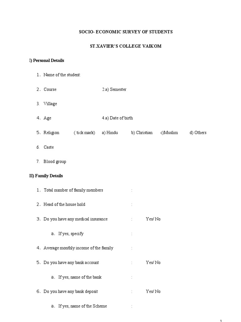 Student Socio-Economic Survey Report | PDF | Friendship | Loans