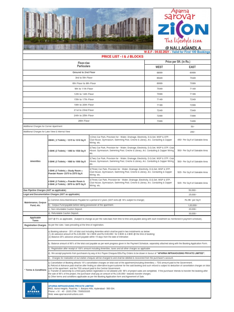 Aparna Zicon Price List | PDF | Payments | Cheque