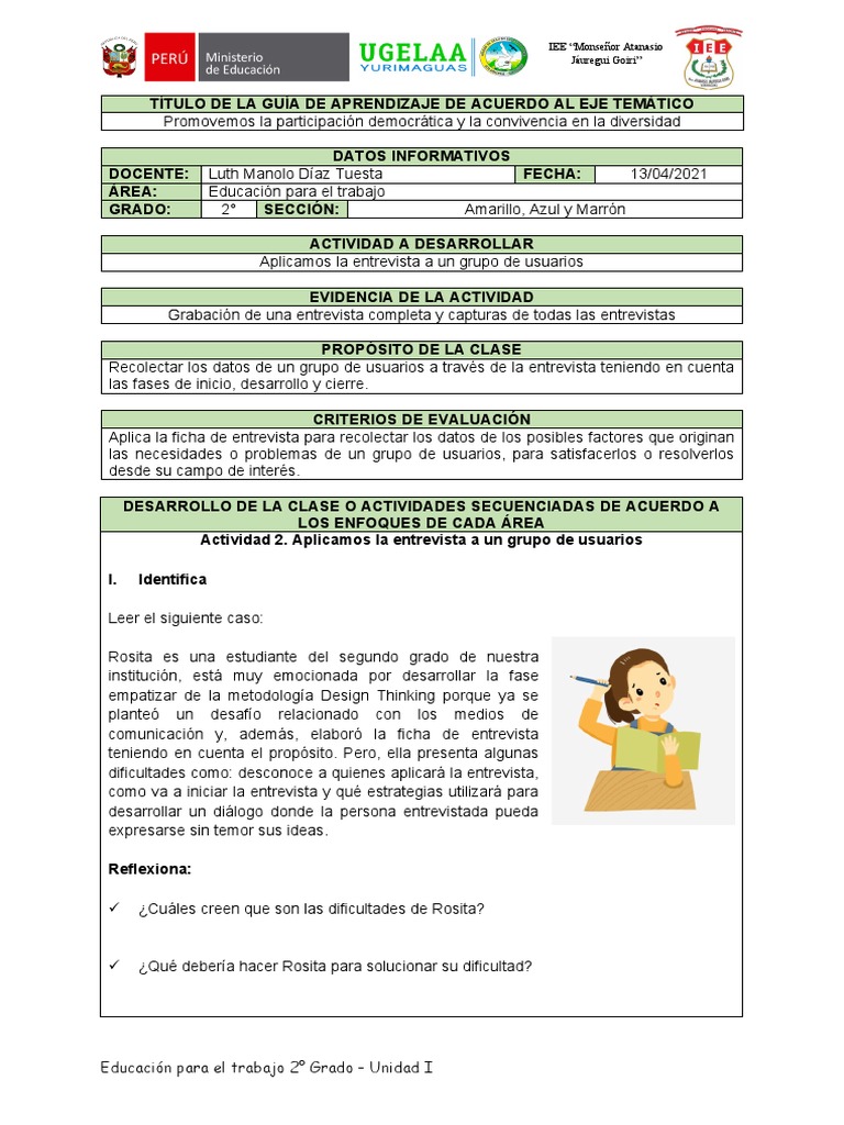 EPT 2° - Experiencia de Aprendizaje 1-Actividad 2 | PDF | Aprendizaje | Ciencia cognitiva
