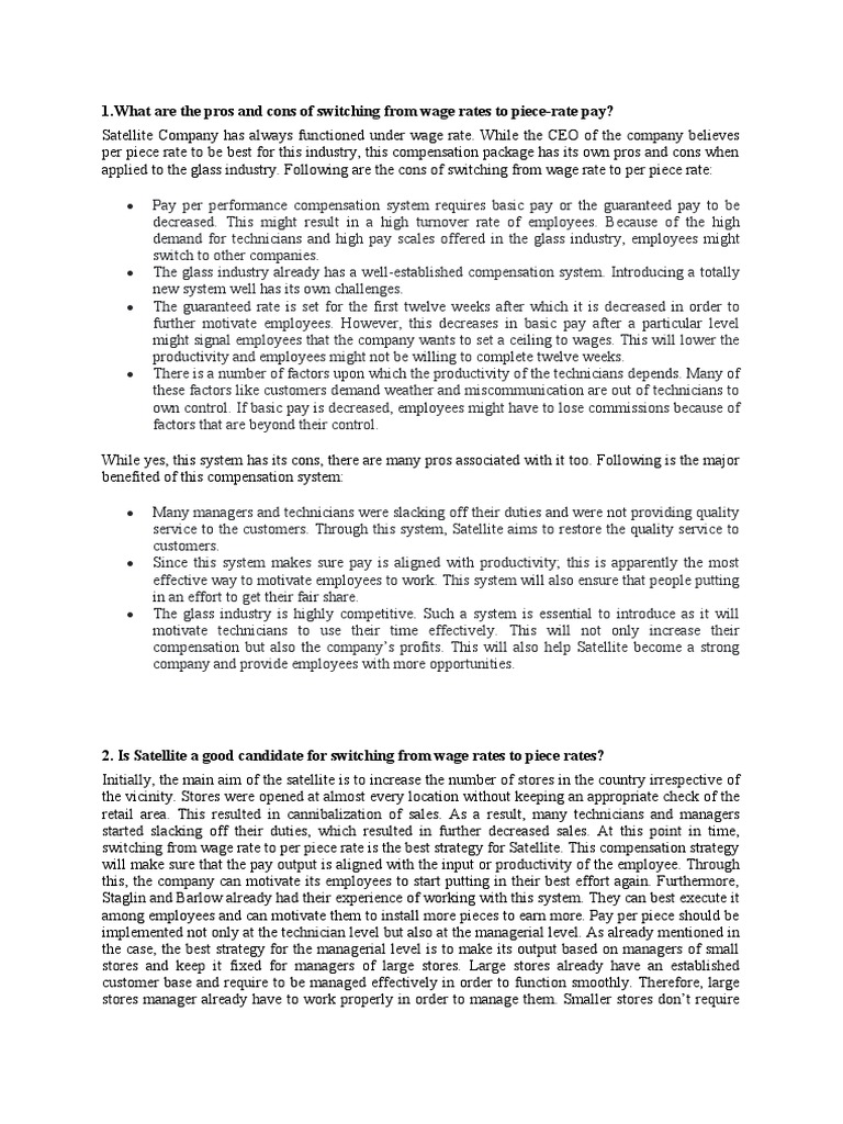 Pros and Cons of Piece-Rate Pay System | PDF