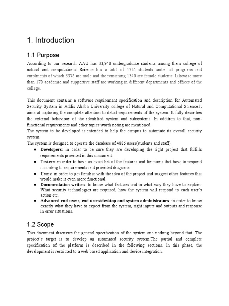 Automated Security System SRS for AAU | PDF | Software Testing ...