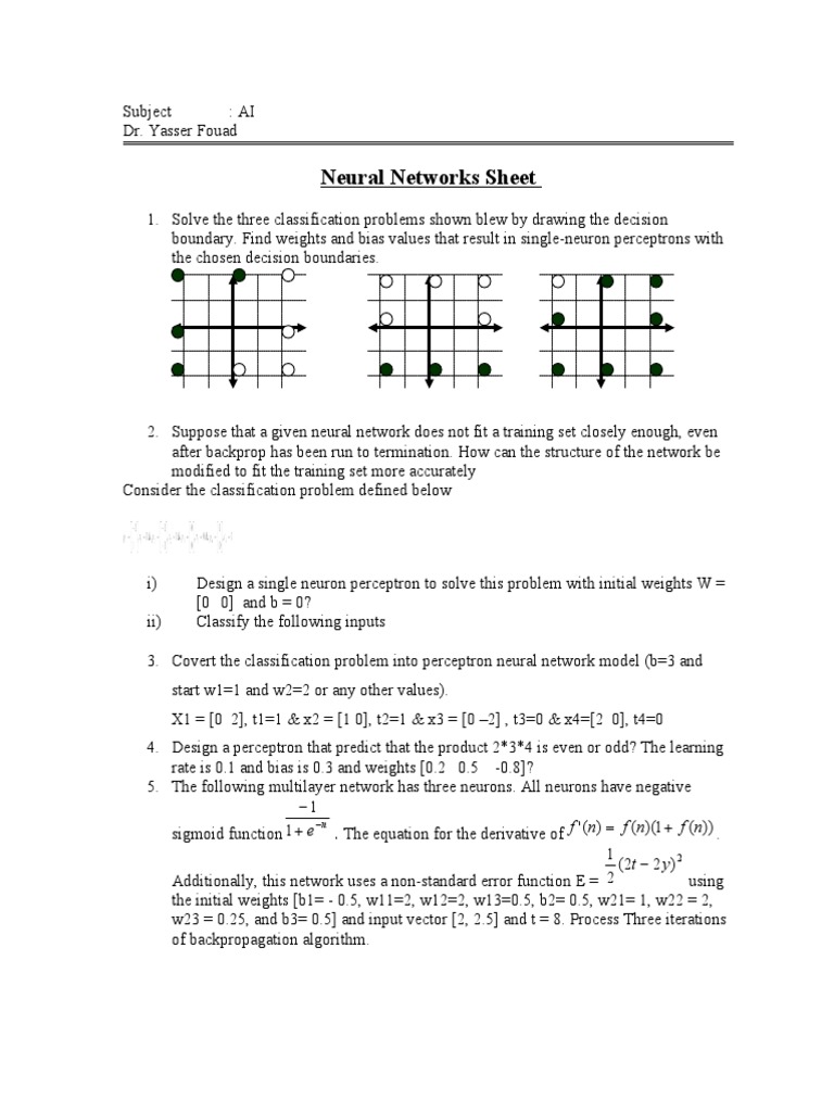 AI Sheet NN | PDF | Artificial Neural Network | Learning