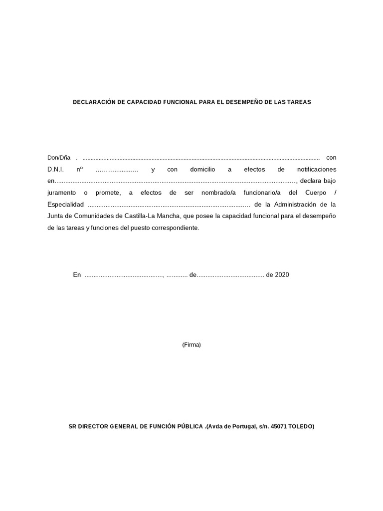 Declaración Responsable Capacidad Funcional | PDF