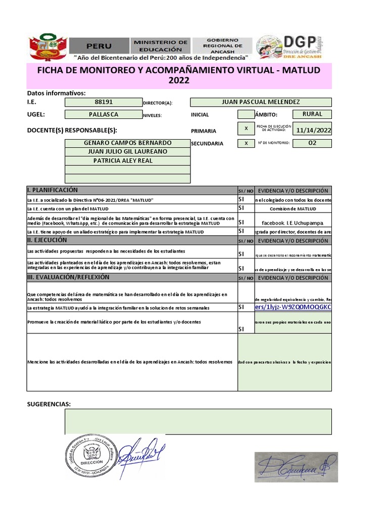 Ficha de Monitoreo Matlud 2022 | PDF | Aprendizaje | Cognición