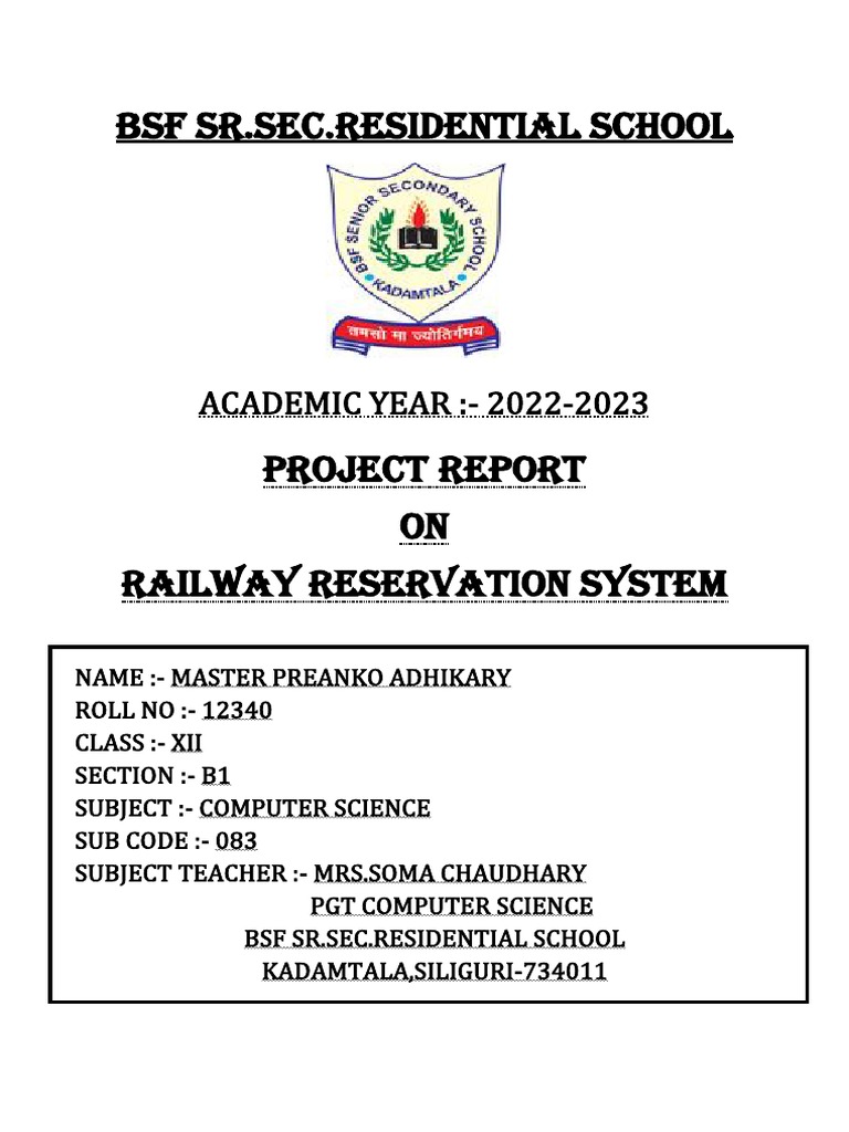 Railway Reservation System Project Report | PDF | Software Testing ...