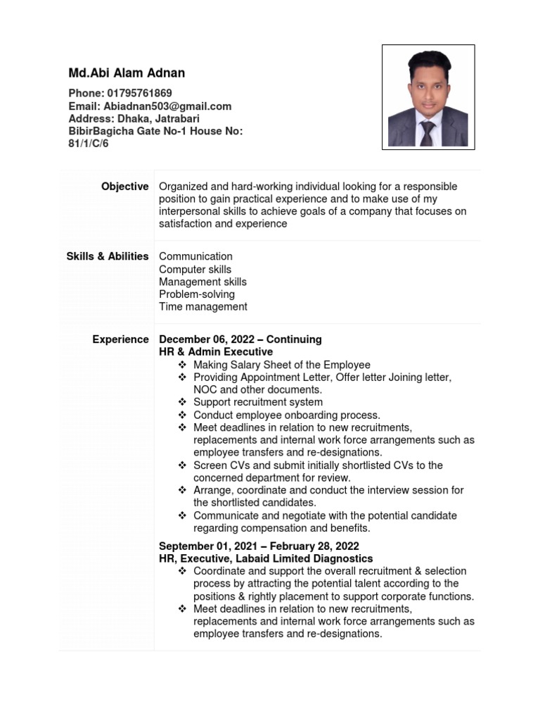 Abi Adnan Update CV | PDF | Recruitment | Bangladesh
