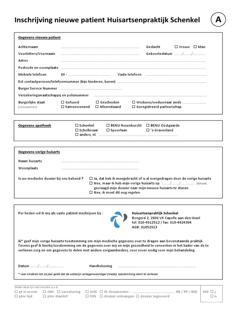 Inschrijving Nieuwe Patient Huisartsenpraktijk Schenkel | PDF