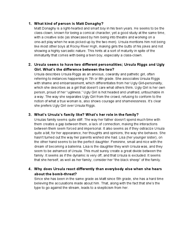 Big Mouth and Ugly Girl - Questions 1 To 4 - AlexanderSA18m | PDF