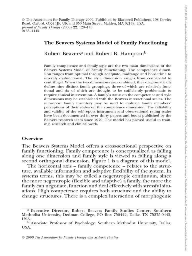 The Beavers Systems Model of Family Functioning | PDF | Psychotherapy ...