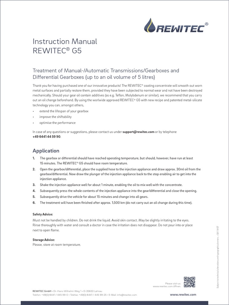 REWITEC Instruction-Manual G5 | PDF | Materials | Chemistry