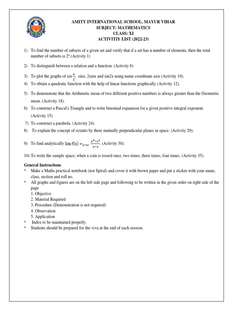 List of Activites For Class XI | PDF