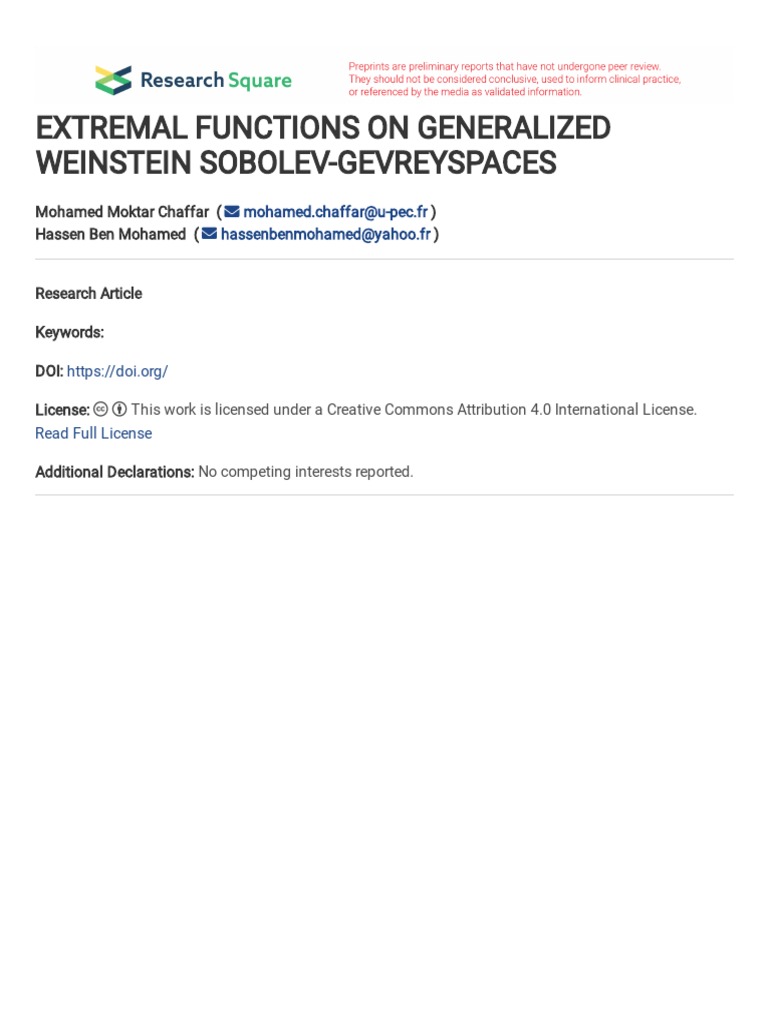 Extremal Functions On Generalized Weinstein Sobole | Download Free PDF | Mathematical Analysis ...
