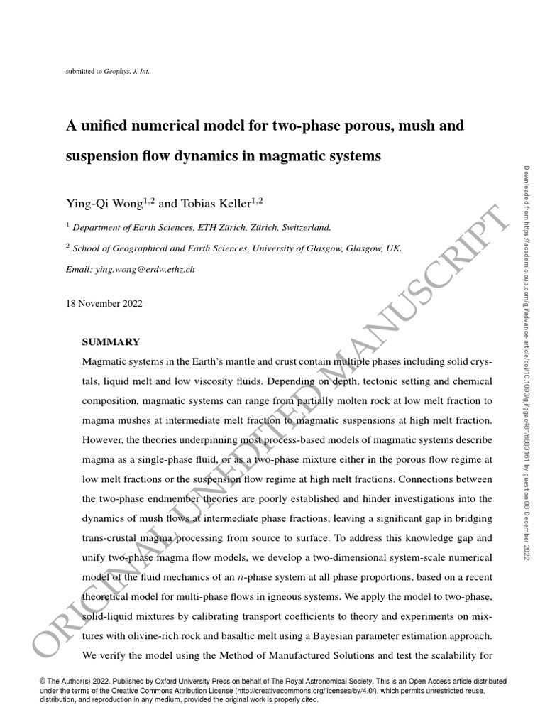 A Unified Numerical Model For Two Phase Porous Mus Pdf Magma