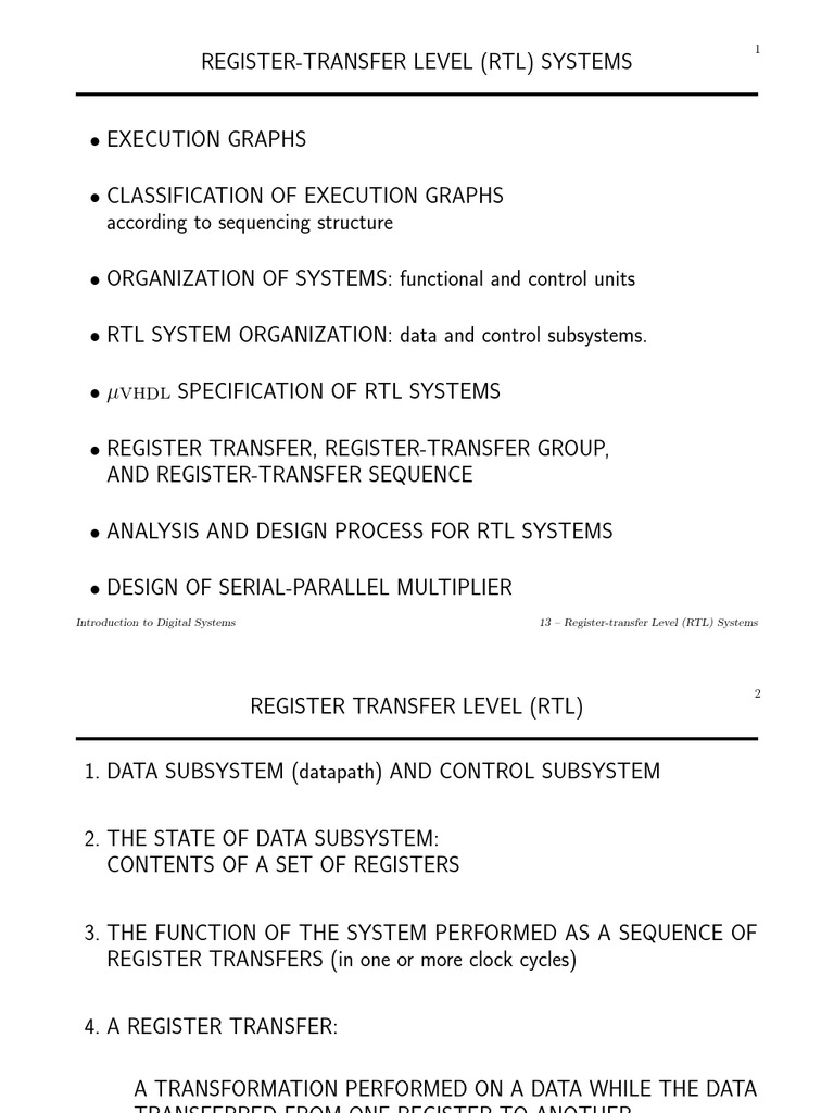 Introduction To Digital Systems 13 - Register-Transfer Level (RTL ...