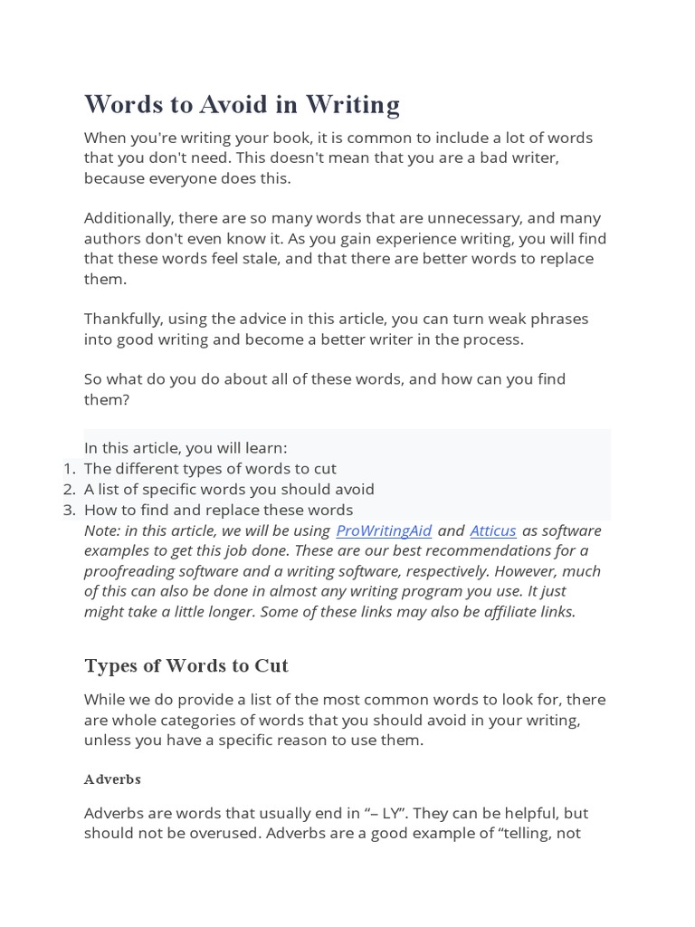 Essential Words to Avoid in Writing | PDF | Verb | Adjective