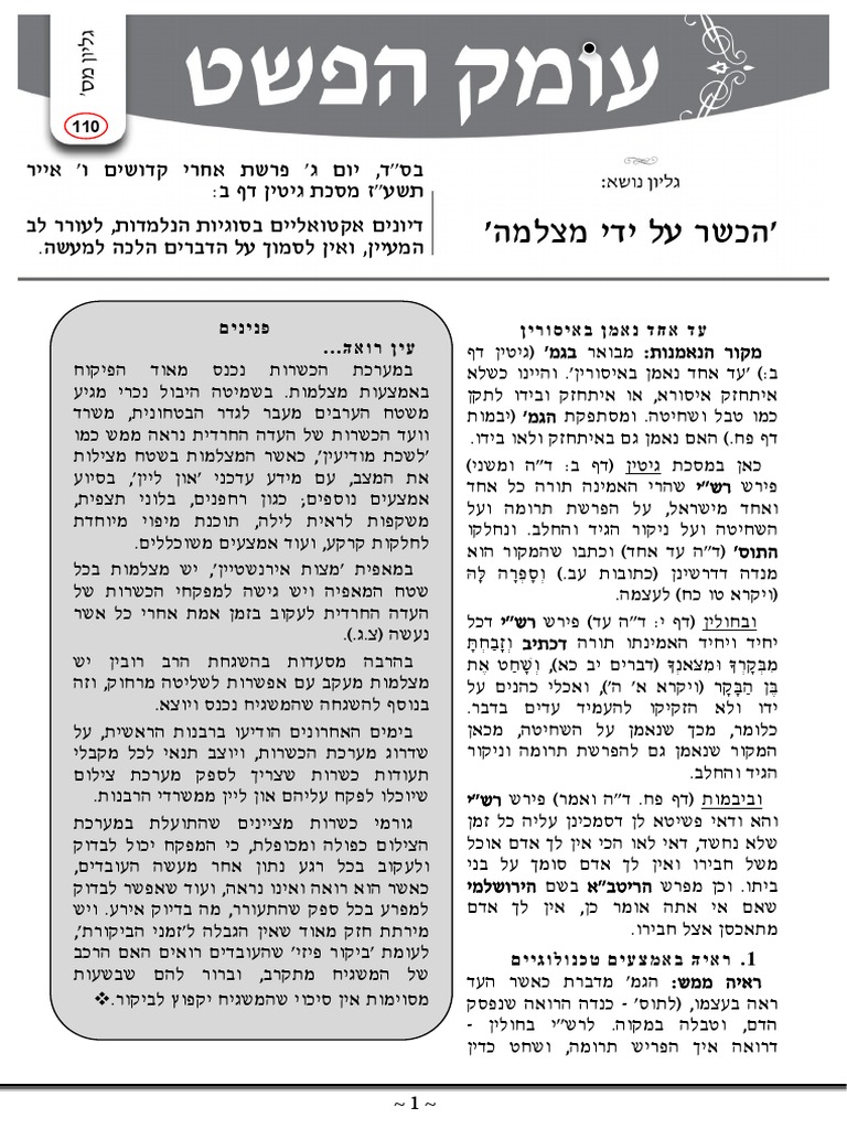 עומק הפשט 110 אחרי קדושים תשע ז - הכשר על סמך מצלמות | PDF