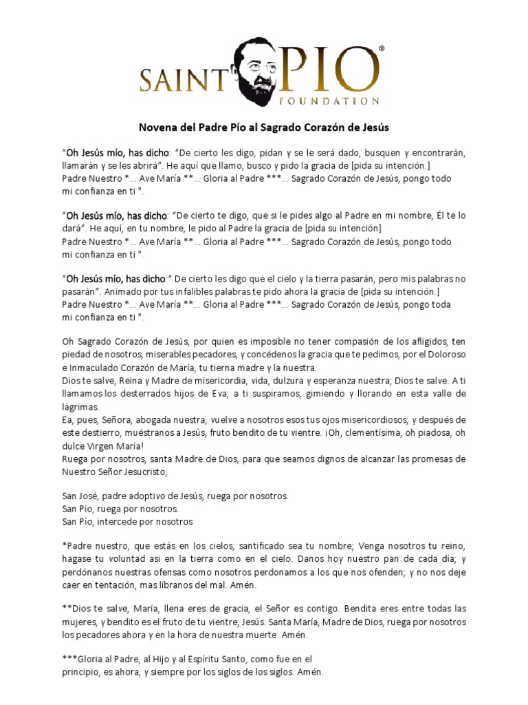 Novena Del Padre Pio Al Sagrado Corazon de Jesus | PDF | María, madre de Jesús | orador del Señor