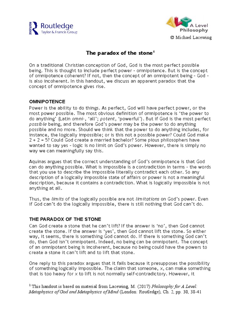 Paradox Stone | PDF | Omnipotence | Philosophical Theories