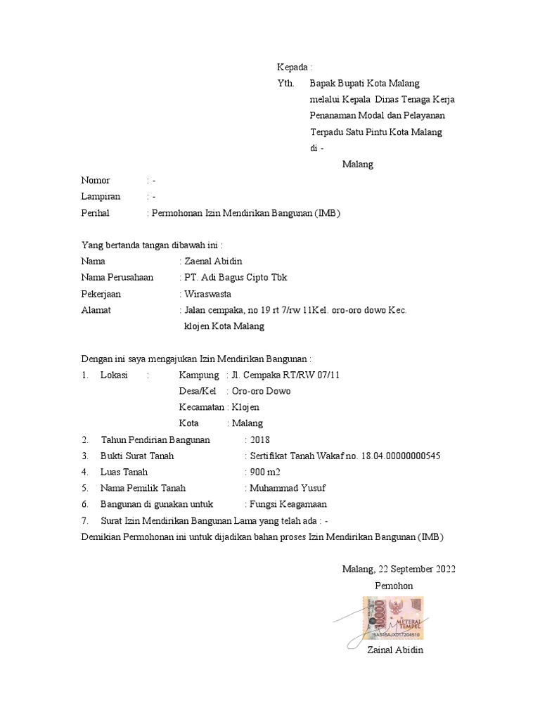 Permohonan Izin Mendirikan Bangunan | PDF