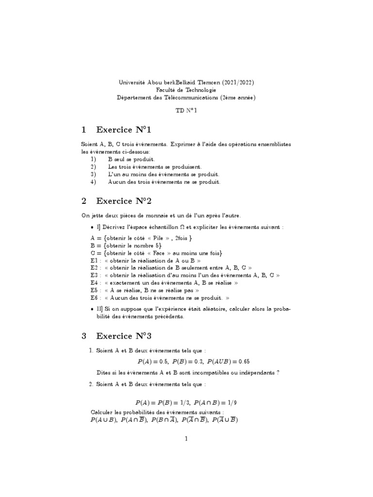 TD1 TTL | PDF | Probabilité