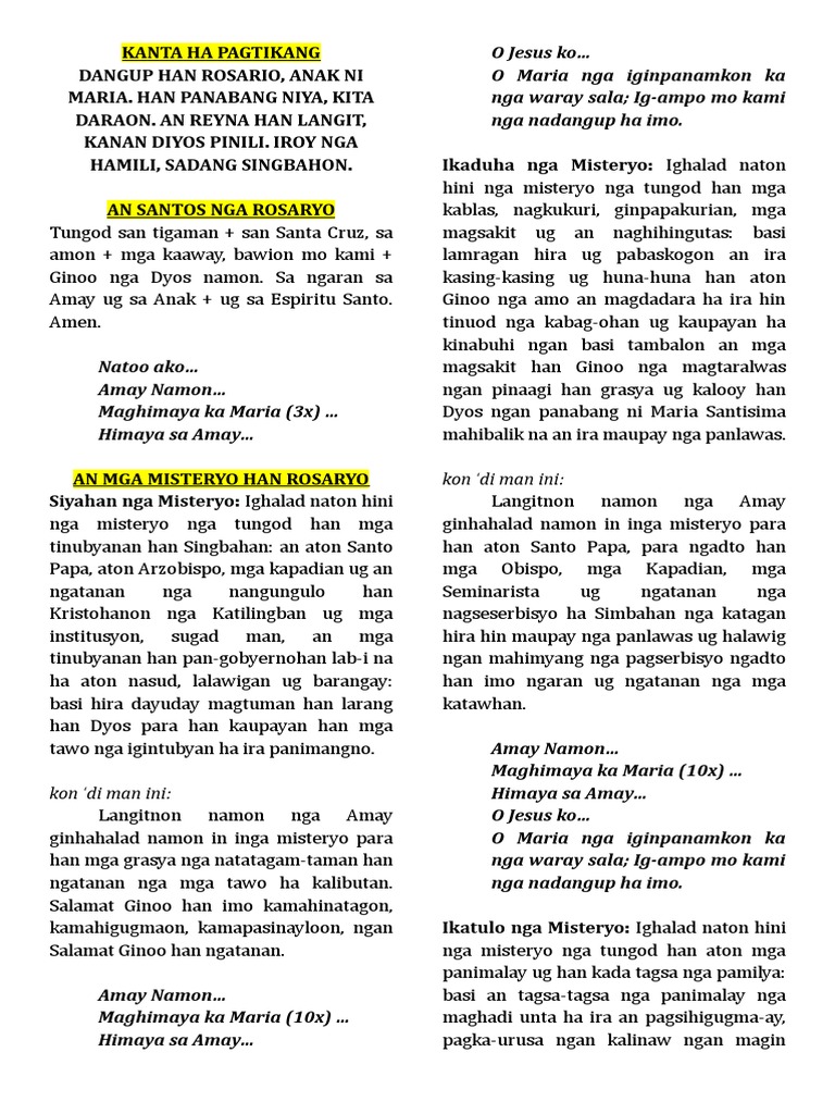 An Santos Nga Rosaryo Intensiyon | PDF