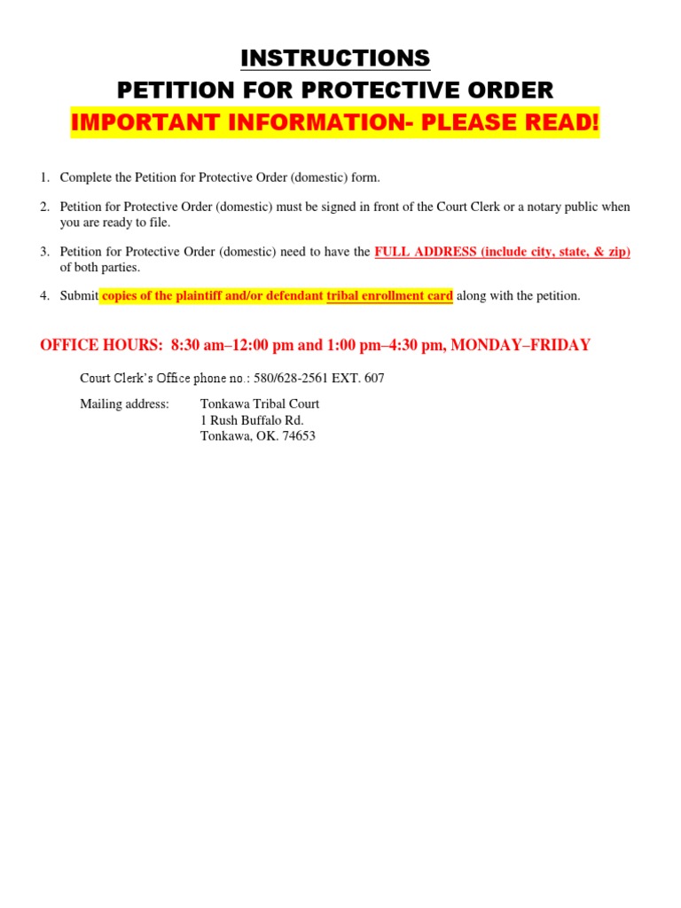Tonkawa Tribe Protective Order Guide | PDF | Restraining Order ...