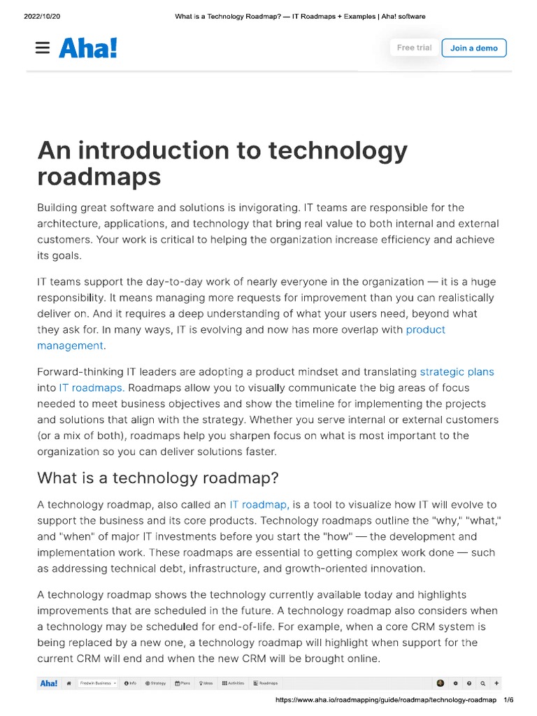 What Is A Technology Roadmap - IT Roadmaps + Examples - Aha! Software | PDF