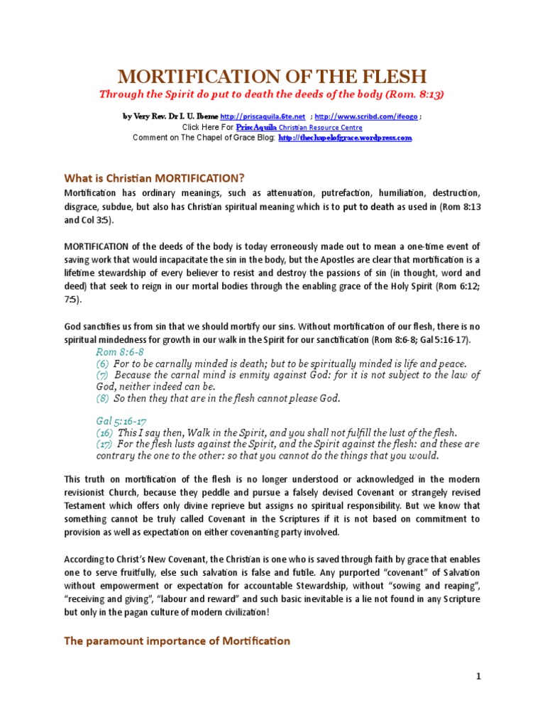 Mortification of The Flesh | PDF | Grace In Christianity | Sanctification