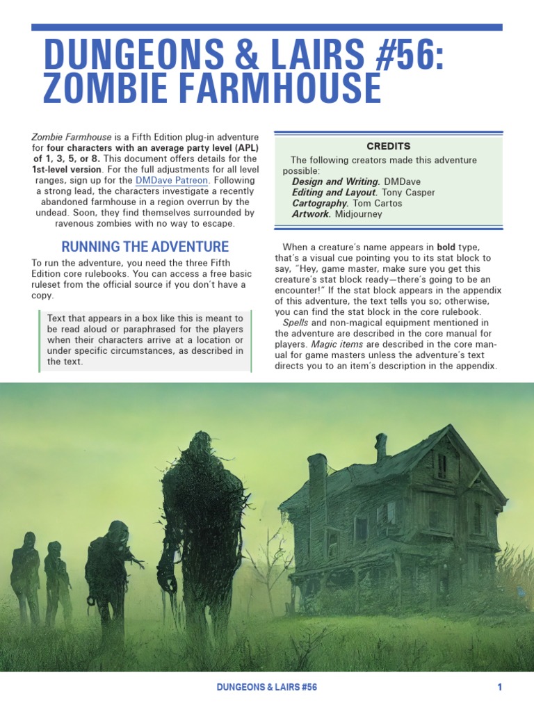 DMDave - Dungeons & Lairs 56 - Zombie Farmhouse - Free Version | PDF ...