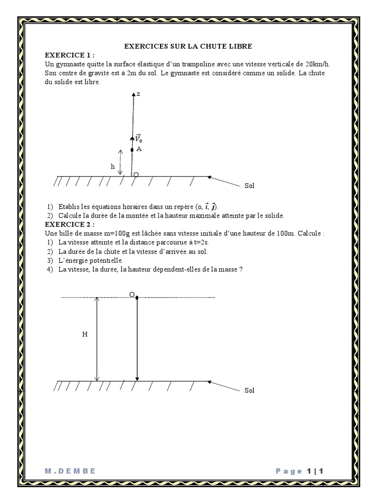 Exercices Corrigés de Chute Libre | PDF