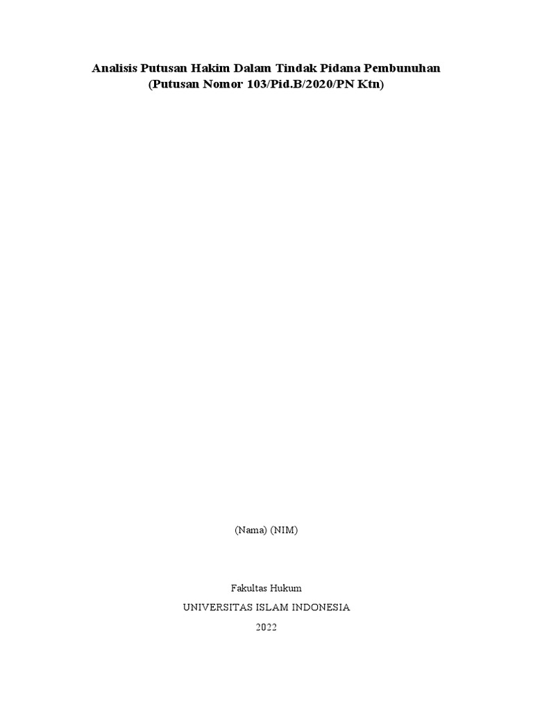 Analisis Putusan Hakim Dalam Tindak Pidana Pembunuhan | PDF Analisis Putusan Hakim Dalam Tindak Pidana Pembunuhan | PDF