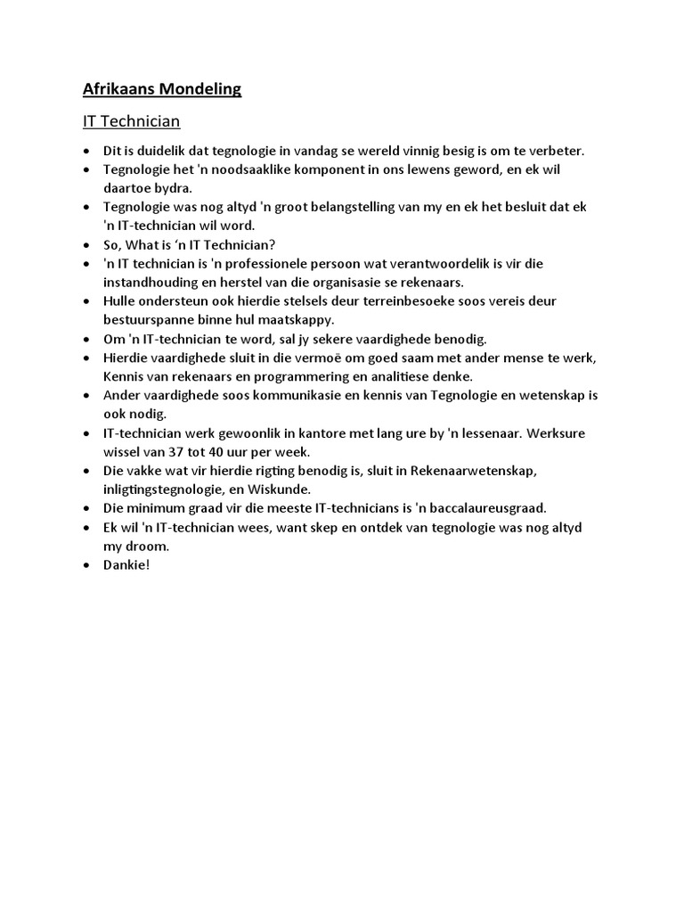 Afrikaans Mondeling | PDF