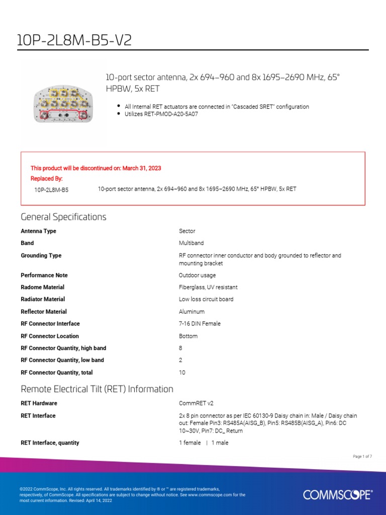 10P-2L8M-B5-V2 Product Specifications (Comprehensive) | PDF | Antenna ...