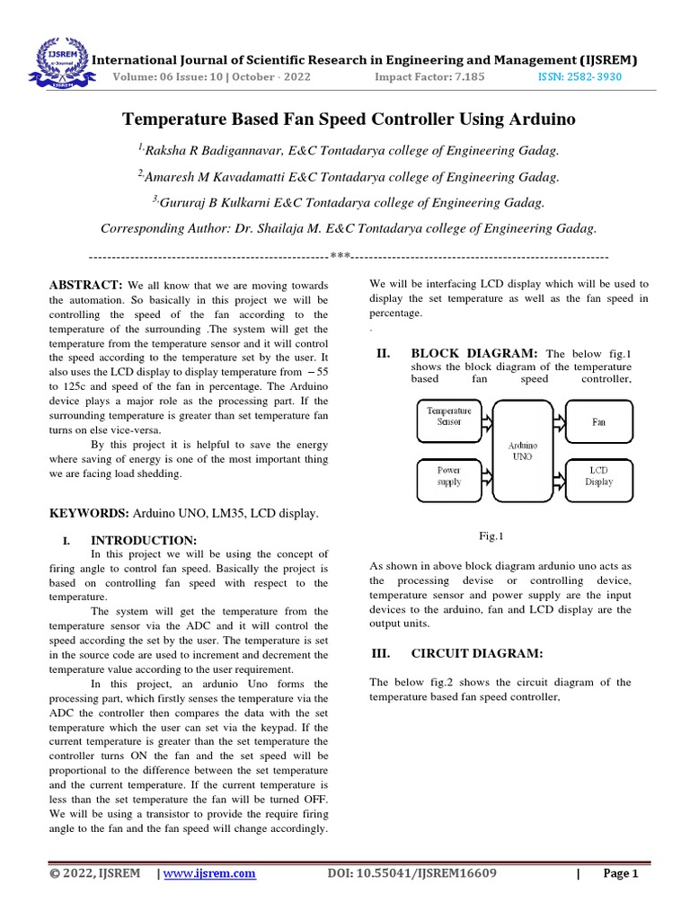 Temperature Based Fan Speed Controller Using Arduino | PDF | Analog To Digital Converter | Arduino