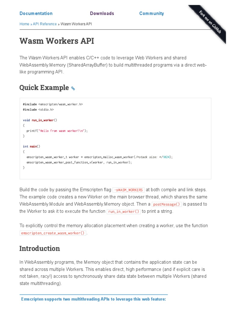 Wasm Workers API - Emscripten 3.1.26-Git (Dev) Documentation | PDF