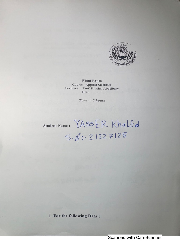 Applied Statistics Exam Pdf