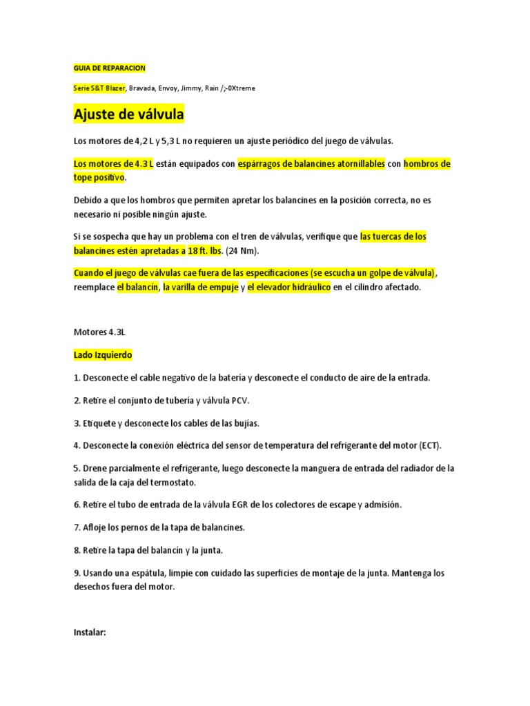 Blazer2000-01-Ajuste de valvulas-ESPAÑOL | Descargar gratis PDF | Motor de combustión interna ...