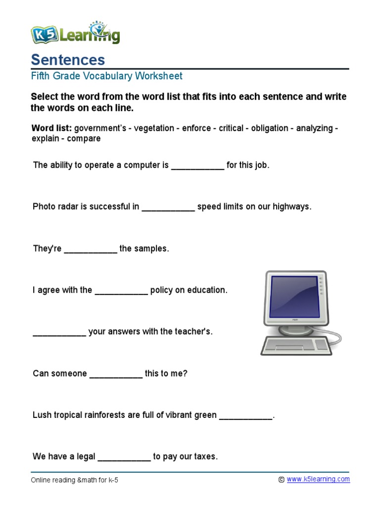 Grade 5 Sentences 1 | PDF
